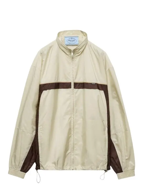 Prada Lightweight Re-nylon Zip-up Jacket With Stand Collar - Chalk White/ebony