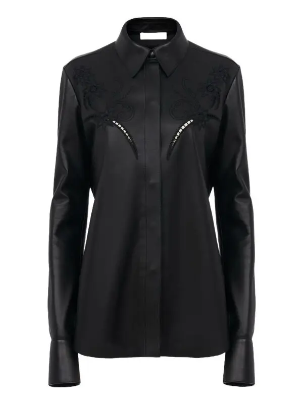 Chloé Embroidered Leather Shirt - Black