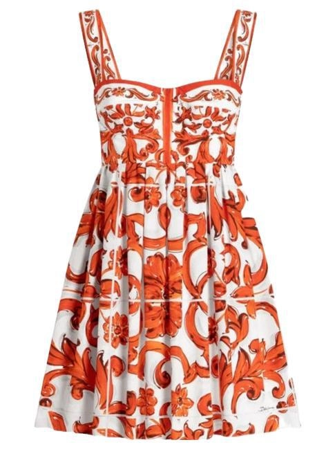 Dolce & Gabbana Majolica-printed Poplin Mini Dress - Red