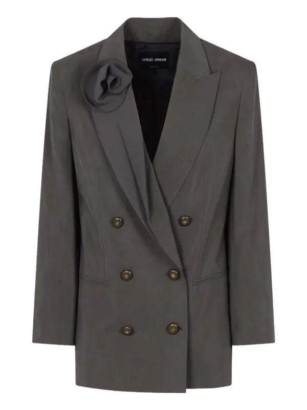 Giorgio Armani Floral Appliqué Double-breasted Blazer - Black