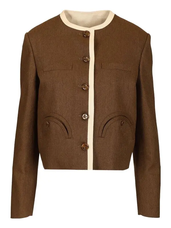 BLAZÉ MILANO Cropped Jacket With Contrast Trim - Brown