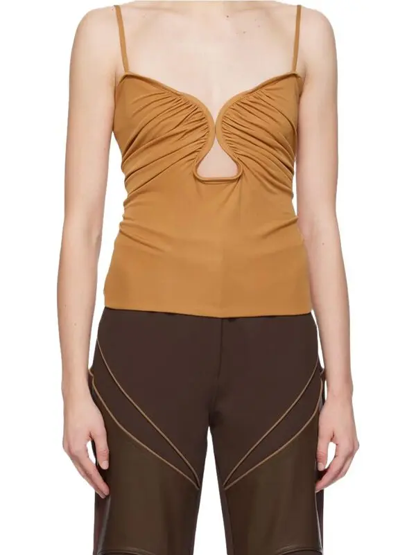 Paris Georgia Pleated Sweetheart Cutout Vest - Brown