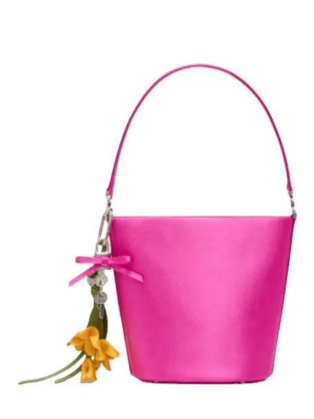 SELF-PORTRAIT Satin Bucket Bag With Bow And Padlock Pendant - Pink