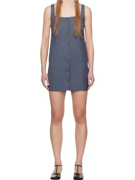 Loulou De Saison Square Neck Button Front Mini Dress - Fjord Grey