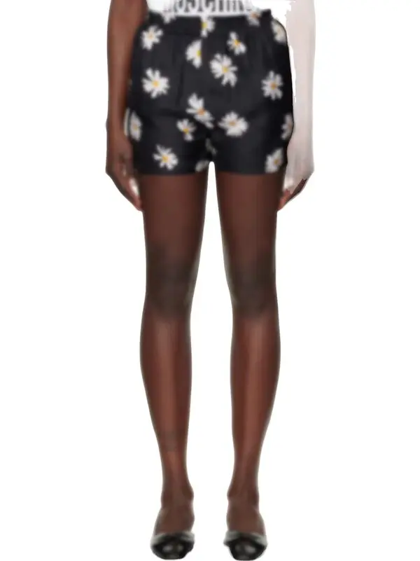 Moschino Black Daisy Print Shorts - Multicolor