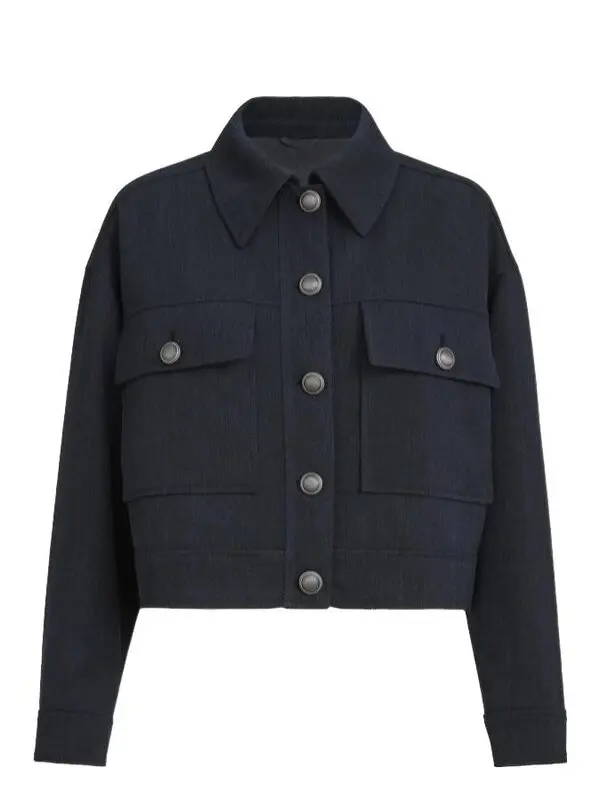 Brunello Cucinelli Cropped Virgin Wool Crêpe Jacket With Monili Detailing - Navy Blue