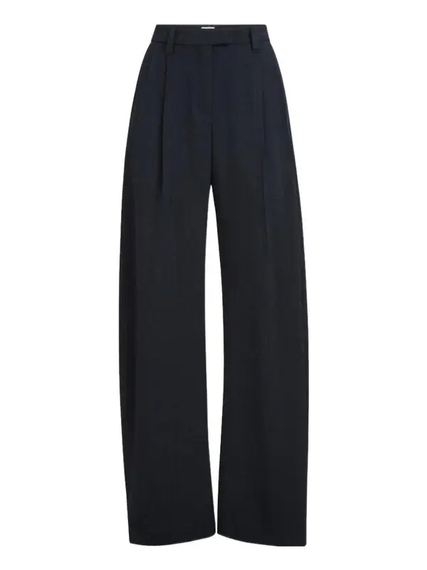Brunello Cucinelli Virgin Wool Crêpe Tailored Barrel Trousers With Monili - Black