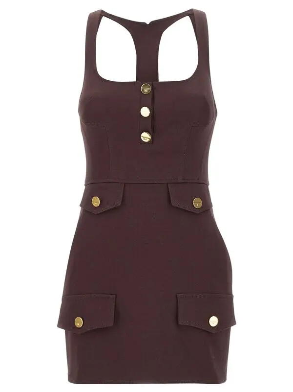Elisabetta Franchi Buttoned Utility Mini Dress - Red
