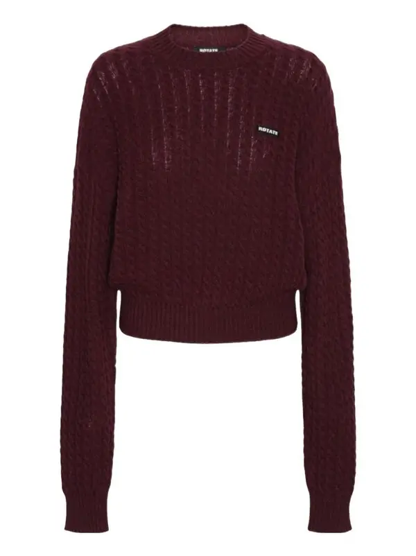 ROTATE BY BIRGER CHRISTENSEN Cable-knit Logo Patch Jumper - Dark Chocolate Brown