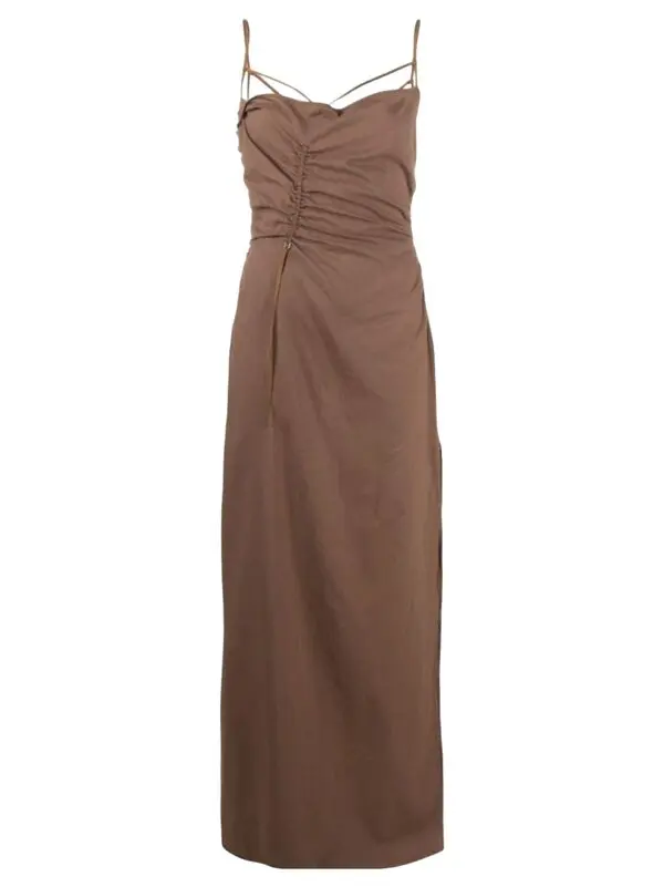 Jacquemus Gathered Long Lingerie Dress - Brown