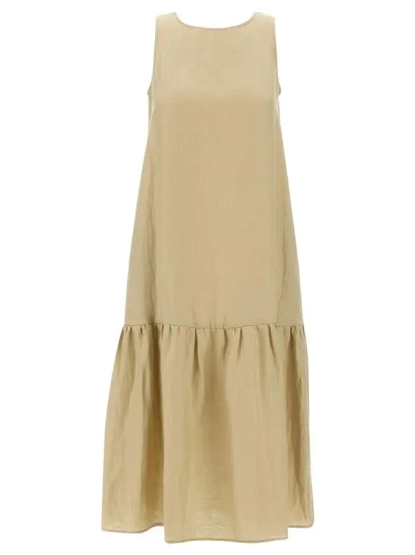 KAOS Sleeveless Crewneck Dress With Flounced Hem - Nude