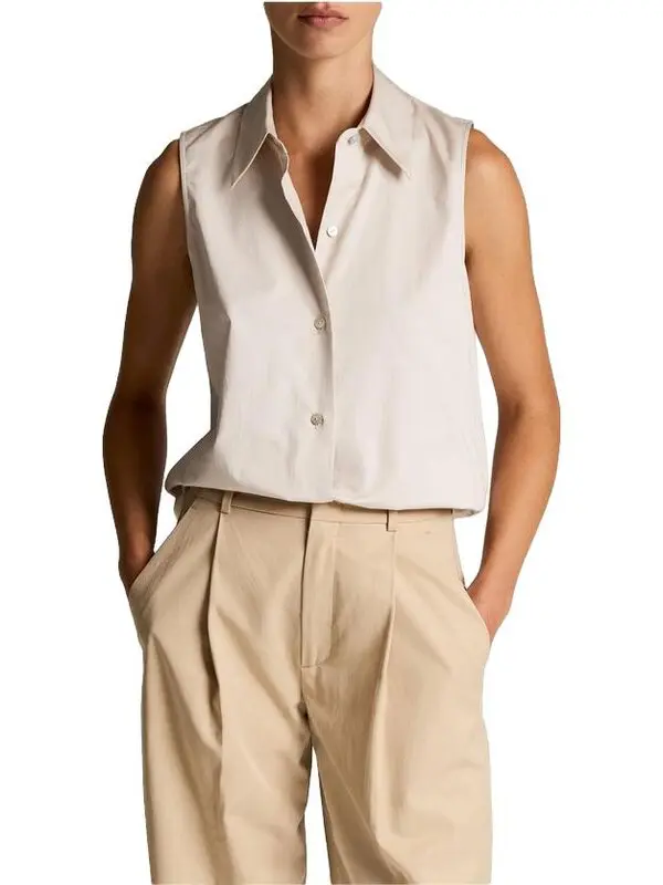 Vince Cotton Relaxed Sleeveless Button-front Shirt - Neutral / Pink