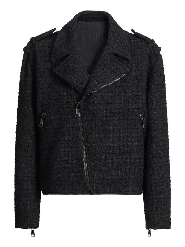 Balmain Tweed Biker Jacket - Black