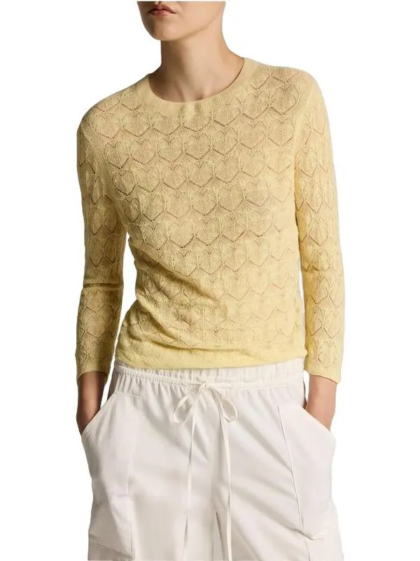 Vince Fine Lace Cotton Crew Neck Sweater - Yellow