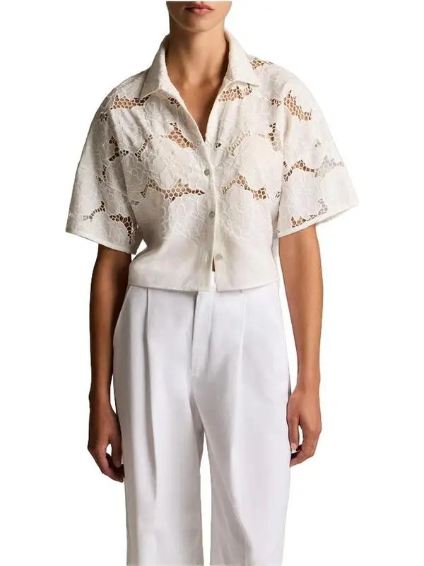 Vince Lace Cropped Short-sleeve Shirt - White
