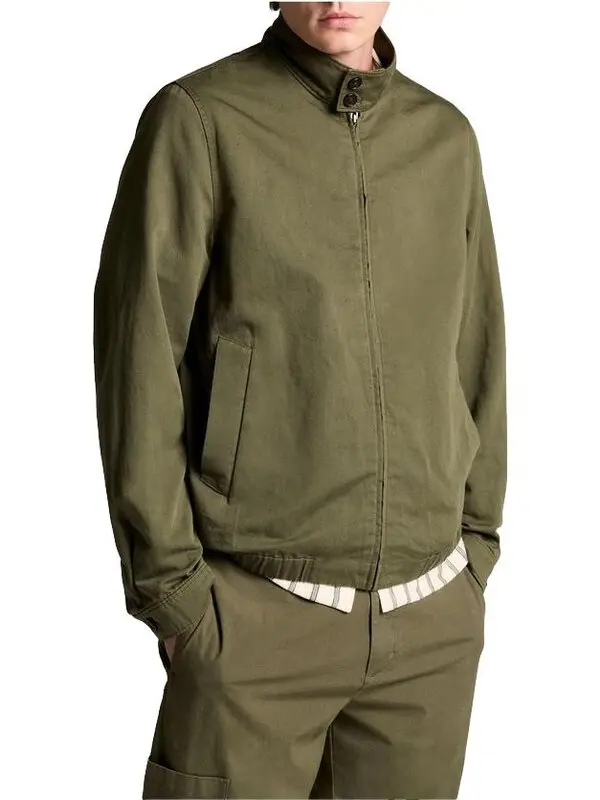 Vince Italian Cotton-linen Band-collar Zip-up Bomber Jacket - Green
