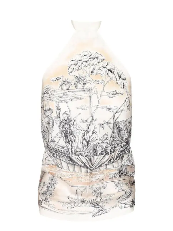 FERRAGAMO Voyage Print Foulard Top - White