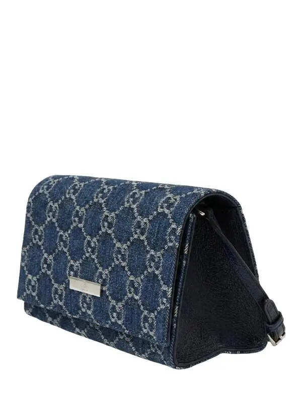 Gucci Gg Denim Pouch With Plaque - Dark Blue