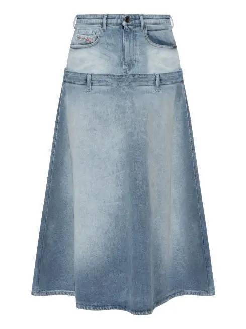 DIESEL® Layered-effect Flared Denim Skirt - Gray