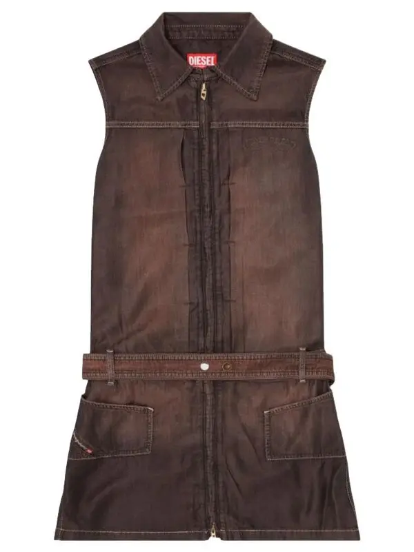 DIESEL® Sleeveless Belted Shirt Dress - Brown