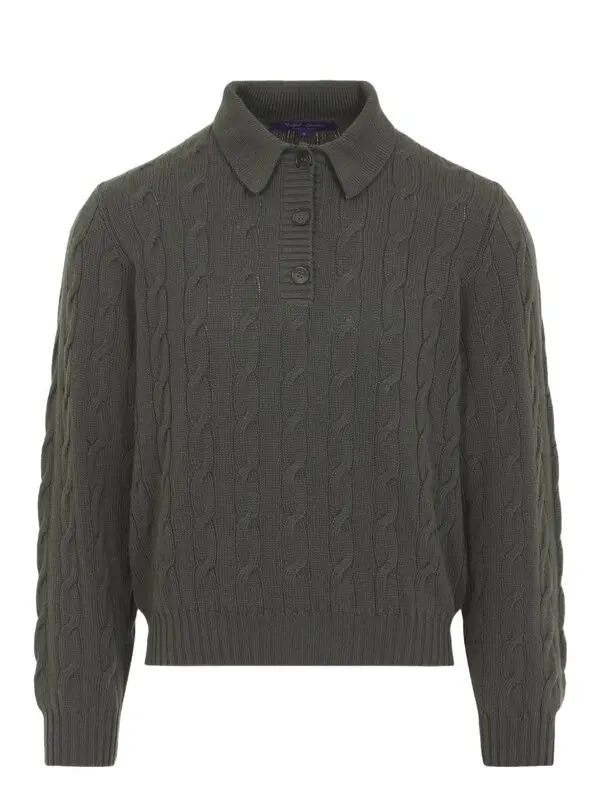 Ralph Lauren Cable Knit Polo Sweater - Cypress