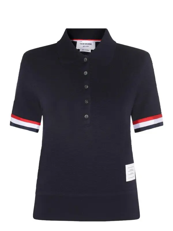 Thom Browne Rwb-stripe Cotton Polo Shirt - Navy Blue