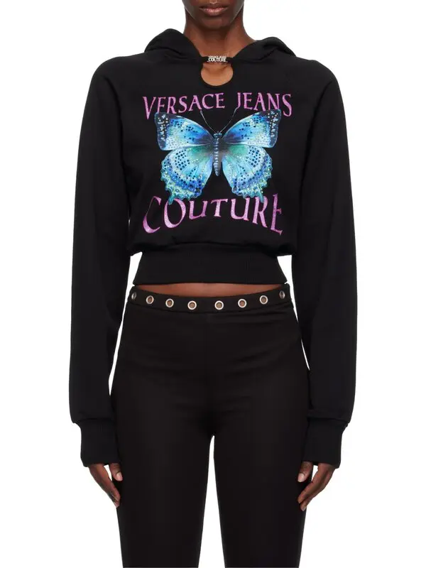 Versace Butterfly Print Hooded Sweatshirt - Black