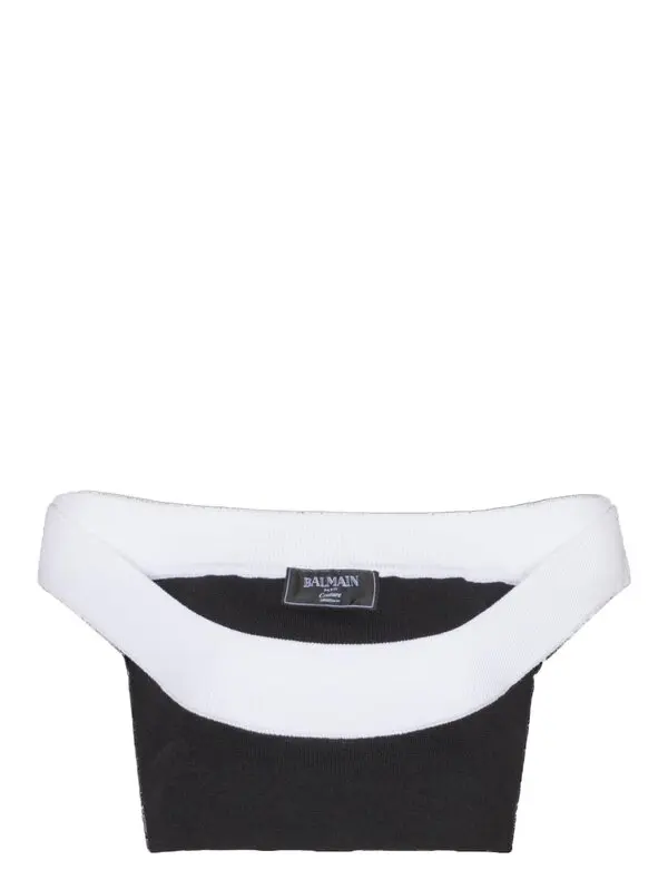 Balmain Two-tone Knit Cropped Top With Double Neckline - White