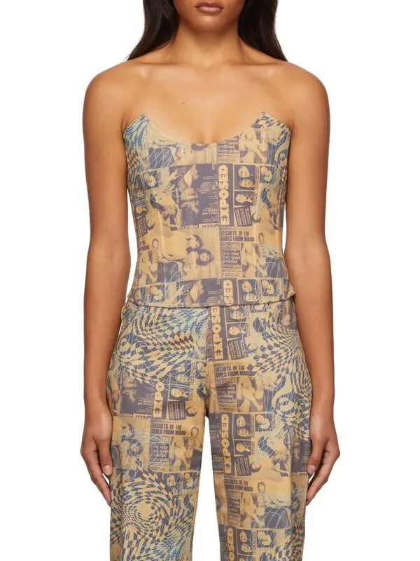 Miaou Newspaper Print Corset - Nude