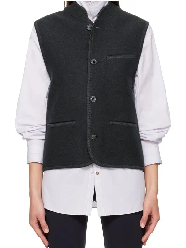 RIER Buttoned Gilet With Stand Collar And Patch Pockets - Black