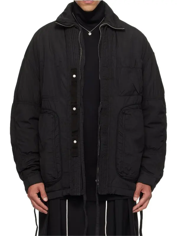 MORDECAI Quilted Field Jacket With Stand Collar And Drawstrings - Black