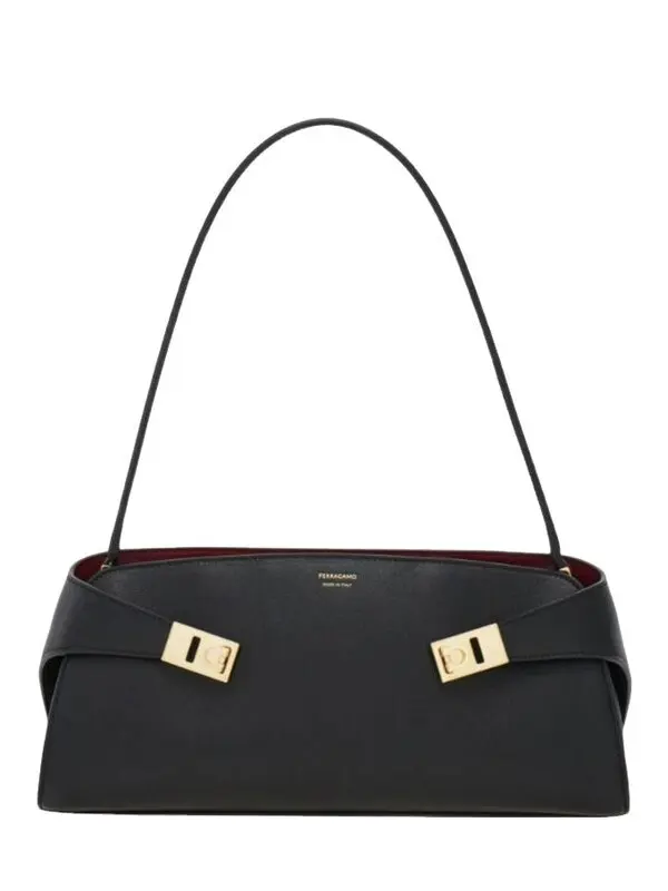 FERRAGAMO East-west Hug Shoulder Bag - Black/burgundy