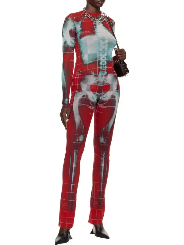 JEAN PAUL GAULTIER Skeleton Print Tulle Trousers - Red