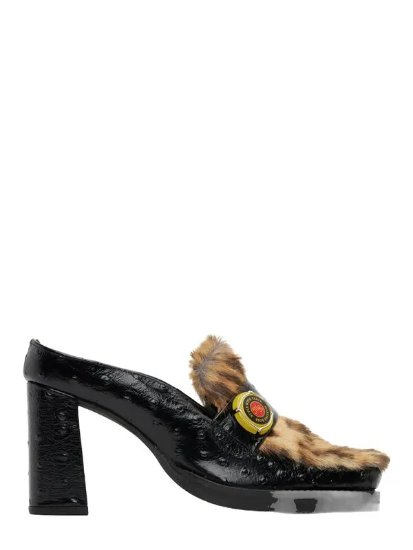 Martine Rose Square-toe High-heeled Mules With Leopard Print And Embossed Detail - Black