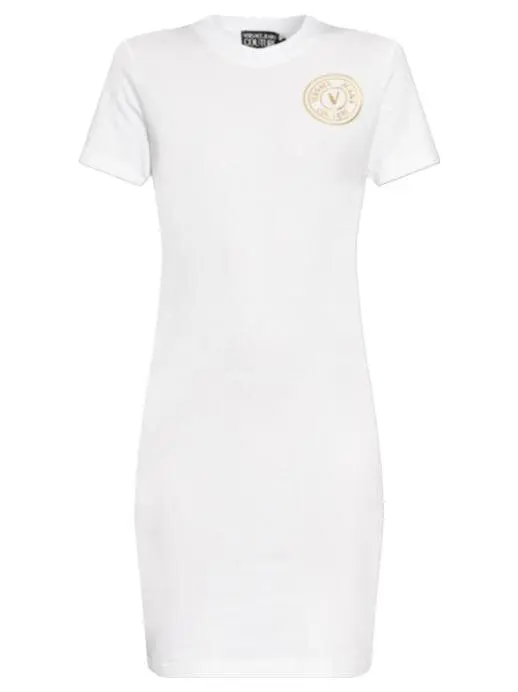 Versace Logo Embellished Round Neck Dress - White