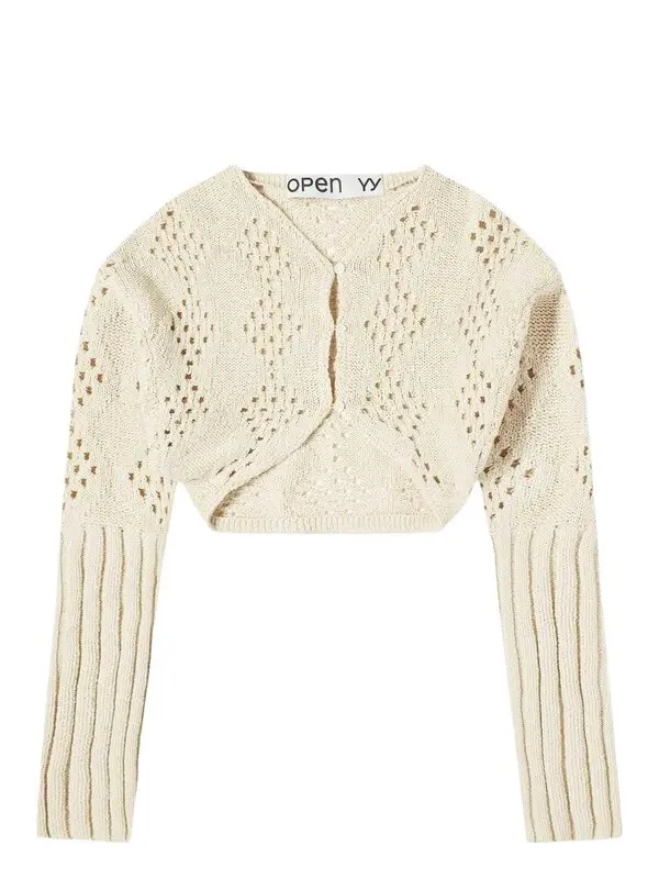 OPEN YY Argyle Knit Cropped Cardigan - Beige