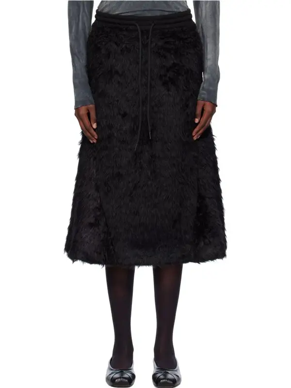 OPEN YY Shaggy Faux Fur Skirt With Drawstring Waistband - Black