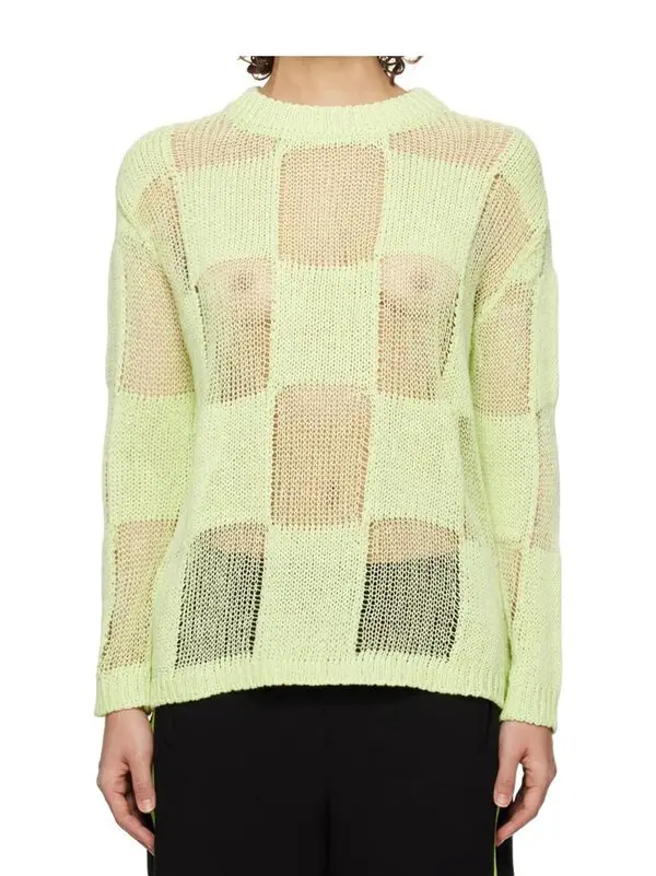 OPEN YY Plaid Open-knit Sweater - Light Green
