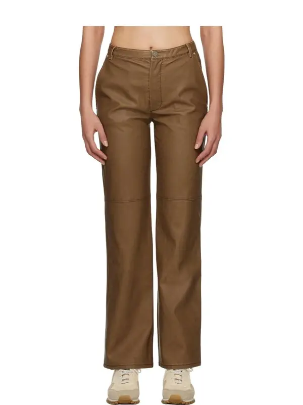 OPEN YY Straight-leg Faux Leather Trousers With Distressed Finish - Brown
