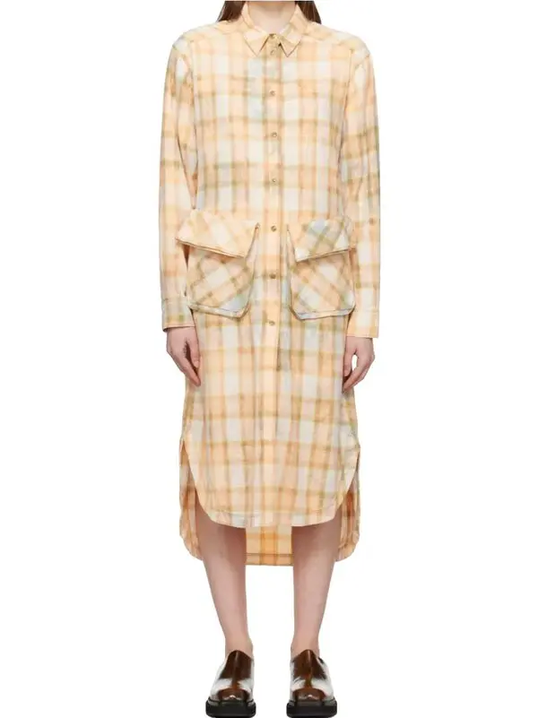 OPEN YY Plaid Checkered Shirt Dress - Salmon