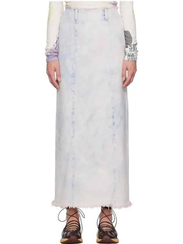 OPEN YY Washed Distressed Denim Maxi Skirt - Blue