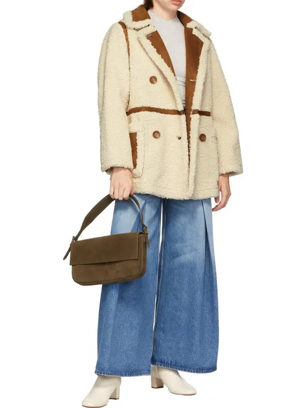 STAND STUDIO Double-breasted Faux Wool Jacket With Suede Trim - Nude