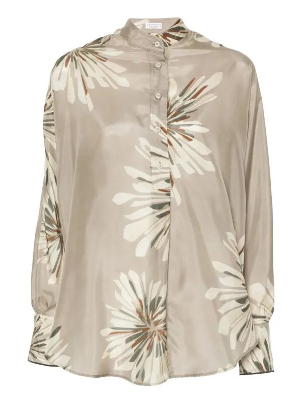 Brunello Cucinelli Floral Print Long Sleeve Blouse - Nude