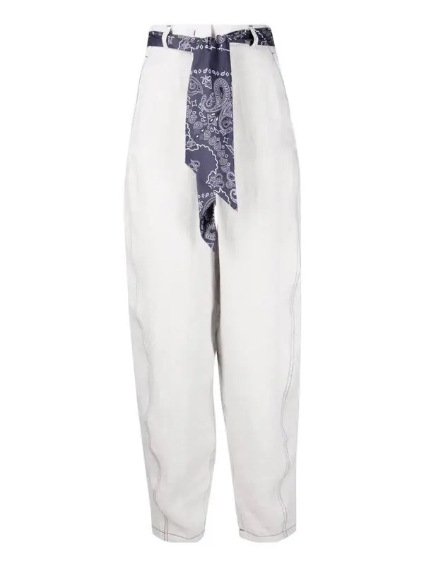 Emporio Armani Belted Linen High-waisted Pants - White