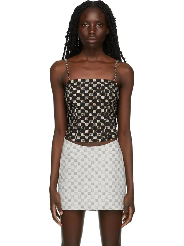 MISBHV Monogram Jacquard Cropped Square Neck Camisole Top - Black