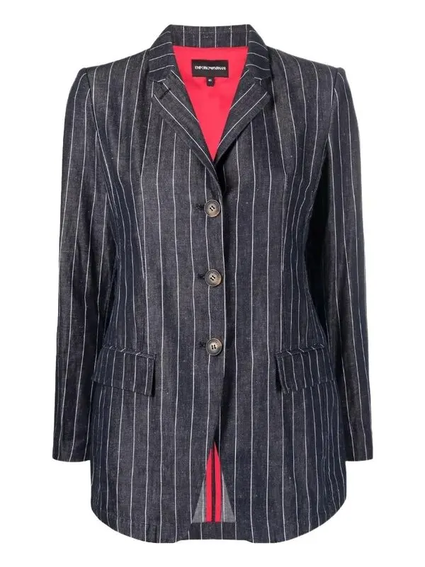 Emporio Armani Striped Single-breasted Blazer - Black