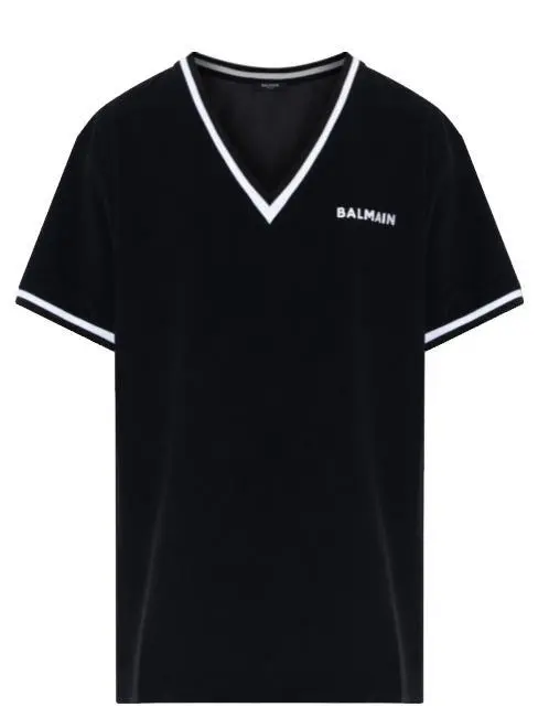 Balmain Contrast Trim V-neck Mini Dress - Black