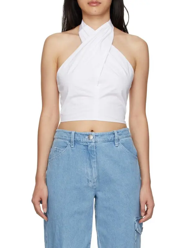 Staud Kai Belted Halter Neck Blouse - White