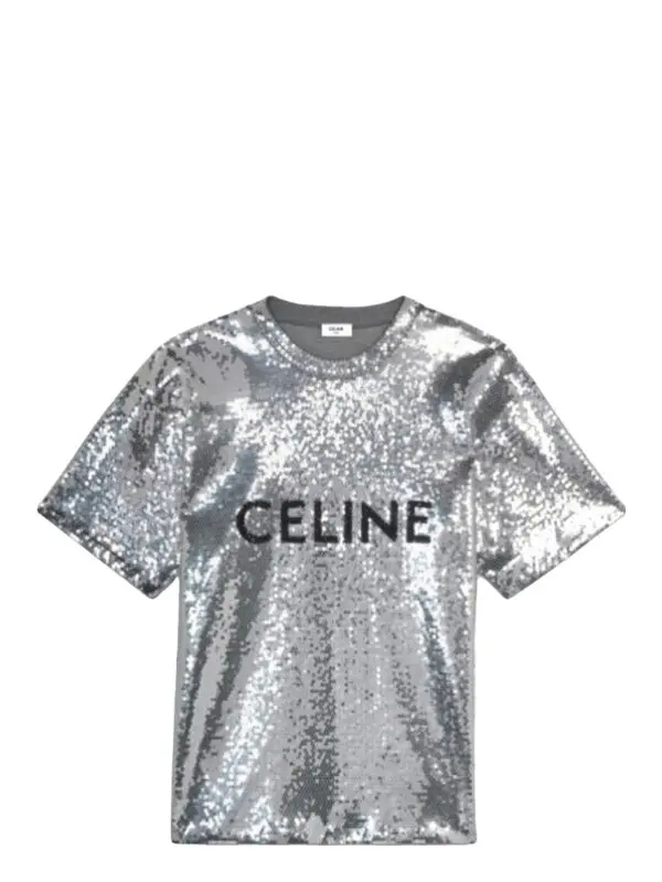 Celine Cotton Sequined Loose T-shirt - Gray