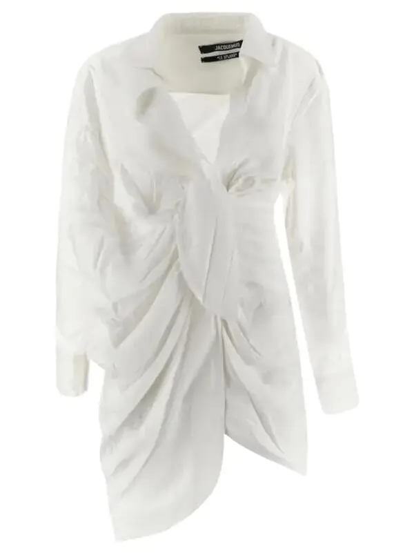 Jacquemus La Robe Bahia Draped Shirt Dress - White
